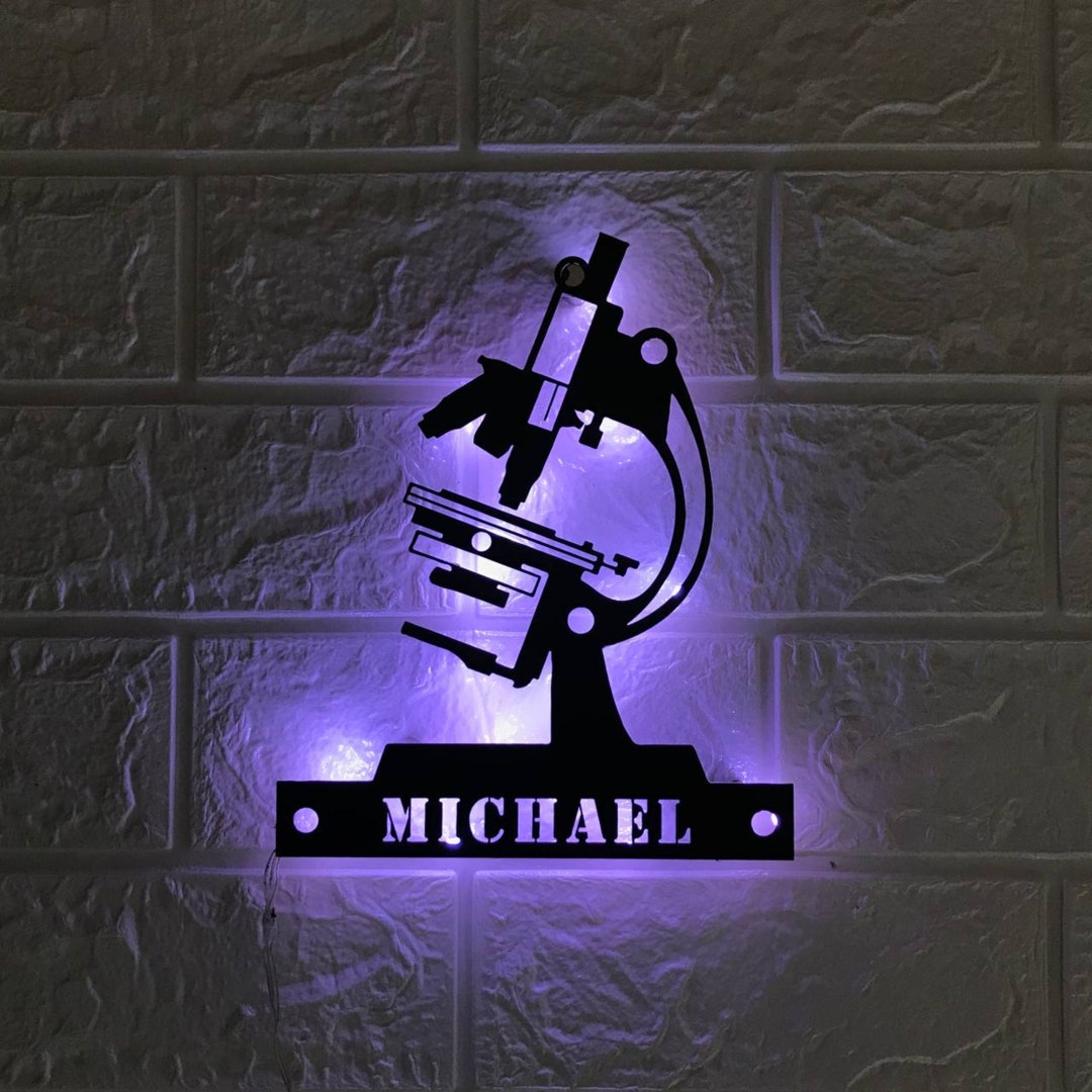 Custom Scientist Microscope Metal Wall Art LED Light - Personalized ...