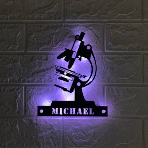 Custom Scientist Microscope Metal Wall Art LED Light - Personalized ...
