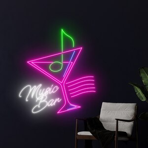 Music Bar Martini Led Sign, Martini Music Note Neon Light, Martini ...