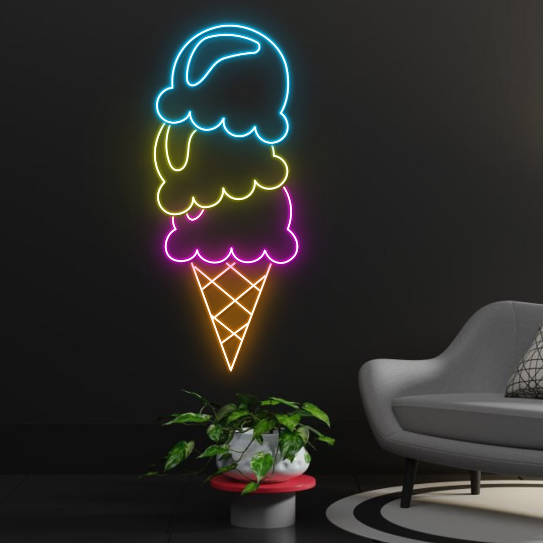Ice Cream Cone Neon Sign, Ice Cream Neon Light, Sweet Lover Neon Light ...