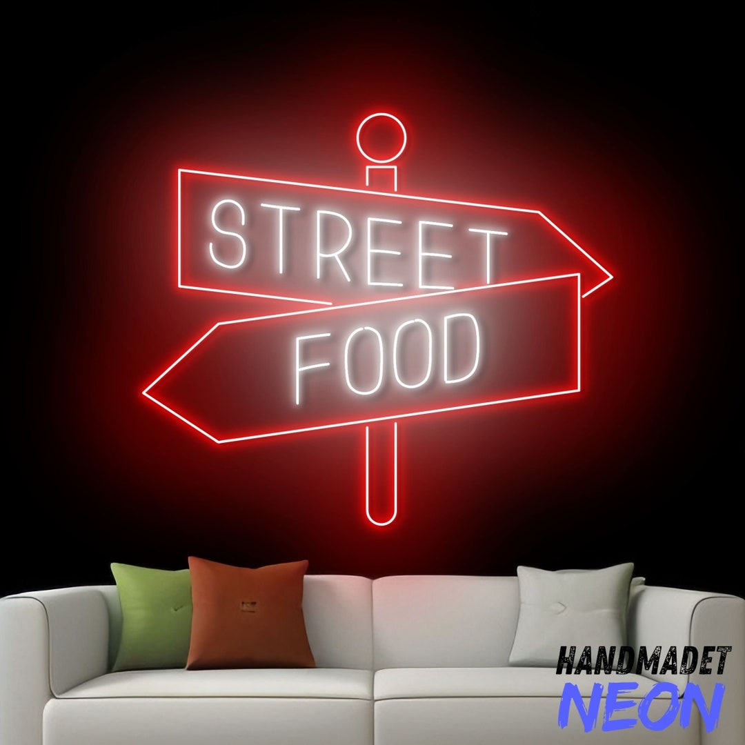 Street Food Neon Sign, Direction Arrow Led Sign, Street Food Open Neon ...