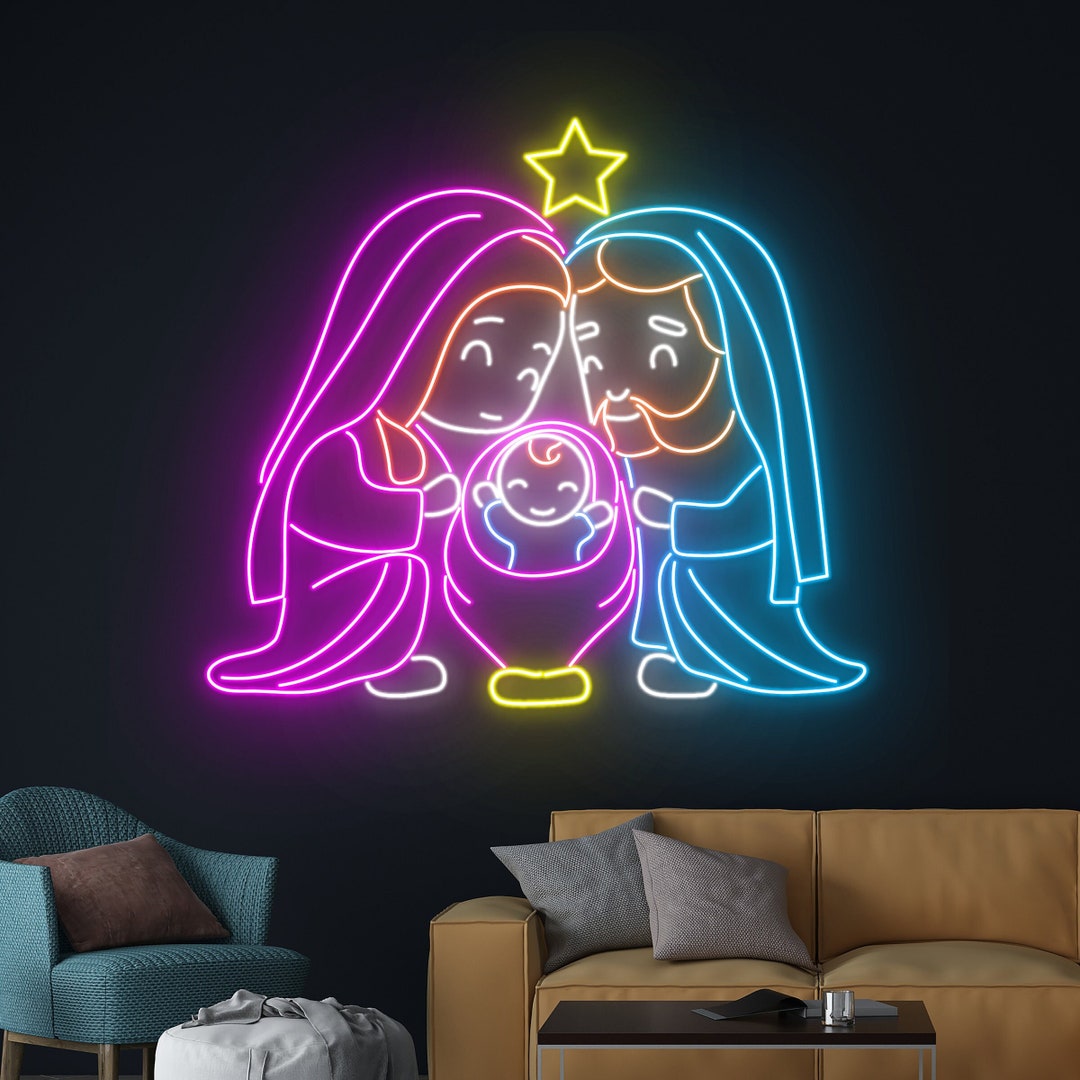 Holy Family Neon Sign, Nativity Scene Led Sign, Silent Night Neon Light ...