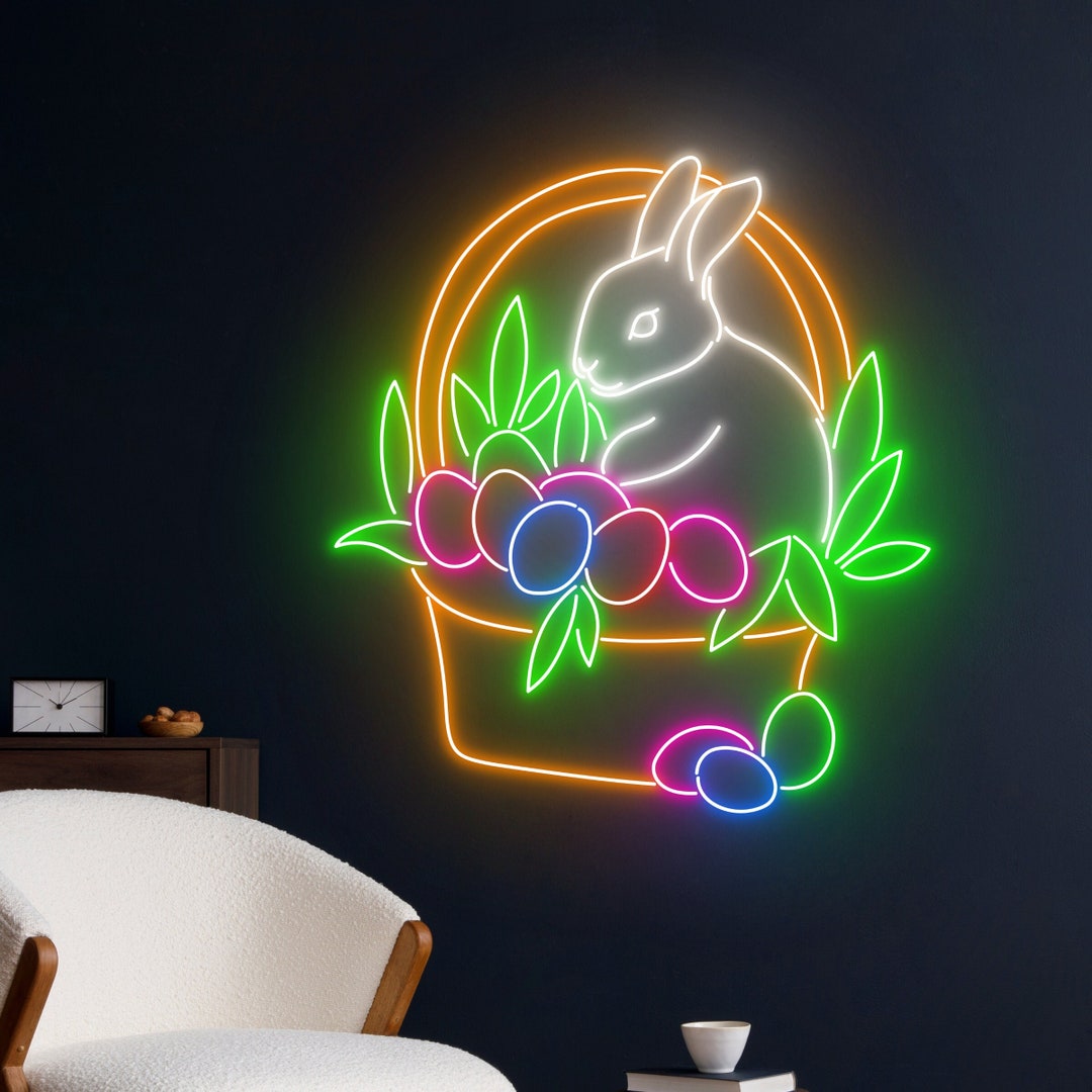 Easter Rabbit Egg Basket Neon Sign, Easter Bunny Egg Basket Led Sign ...
