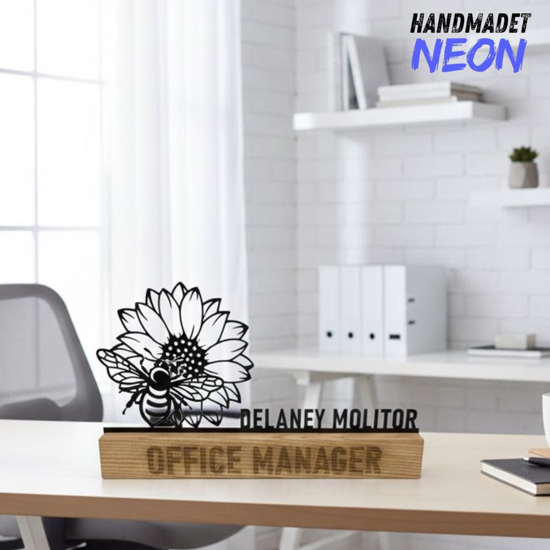 Custom Sunflower Desk Name Plate, Bee Sunflower Nameplate for Desk ...