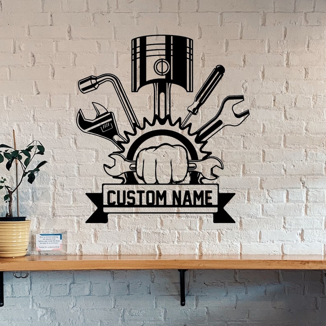 Custom Car Master Workshop Metal Wall Art LED Light, Car Repair Tools ...