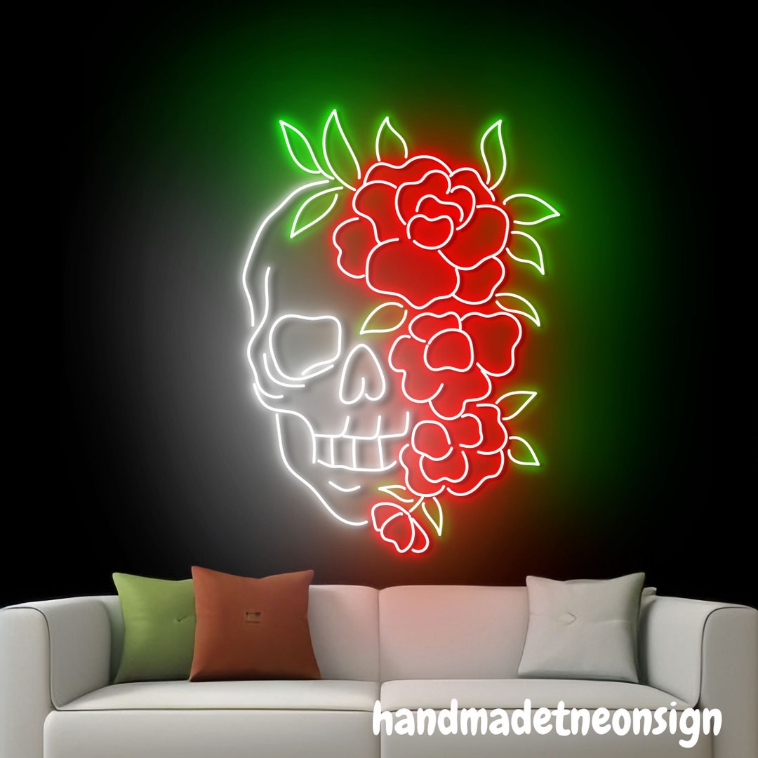 Skull Flower Neon Sign, Skeleton Led Sign, Floral Skull Neon Light ...