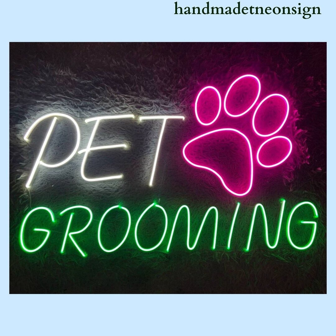 Pet Grooming Neon Wall Sign, Paw Dog Led Wall Sign, Animal Neon Wall ...
