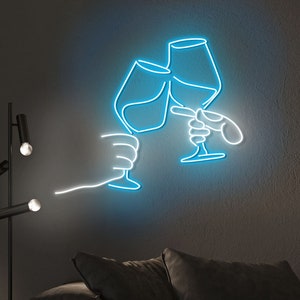 Wine Cheer Neon Wall Sign, Cup of Champagne Led Wall Sign, Alcohol Neon ...
