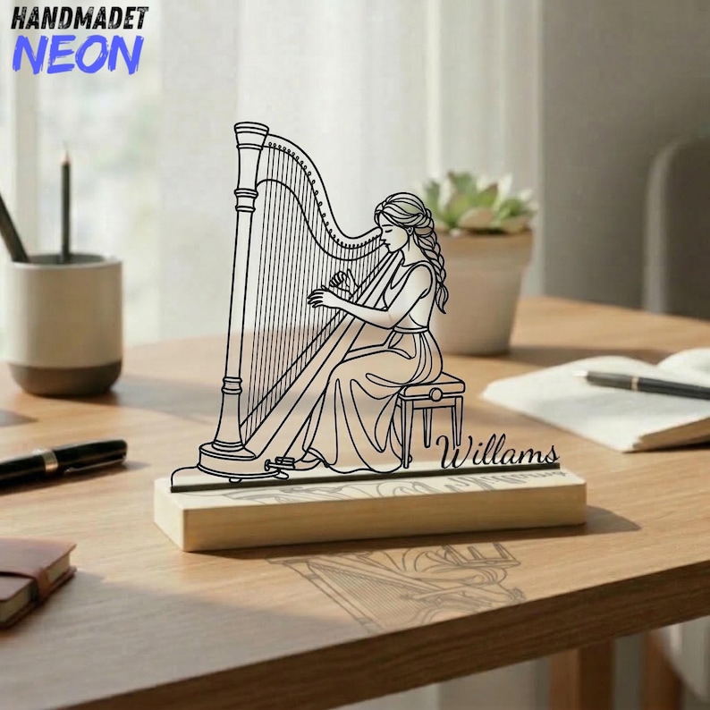 Custom Name Harp Player Metal Table Decor, Music Lover Sculpture ...