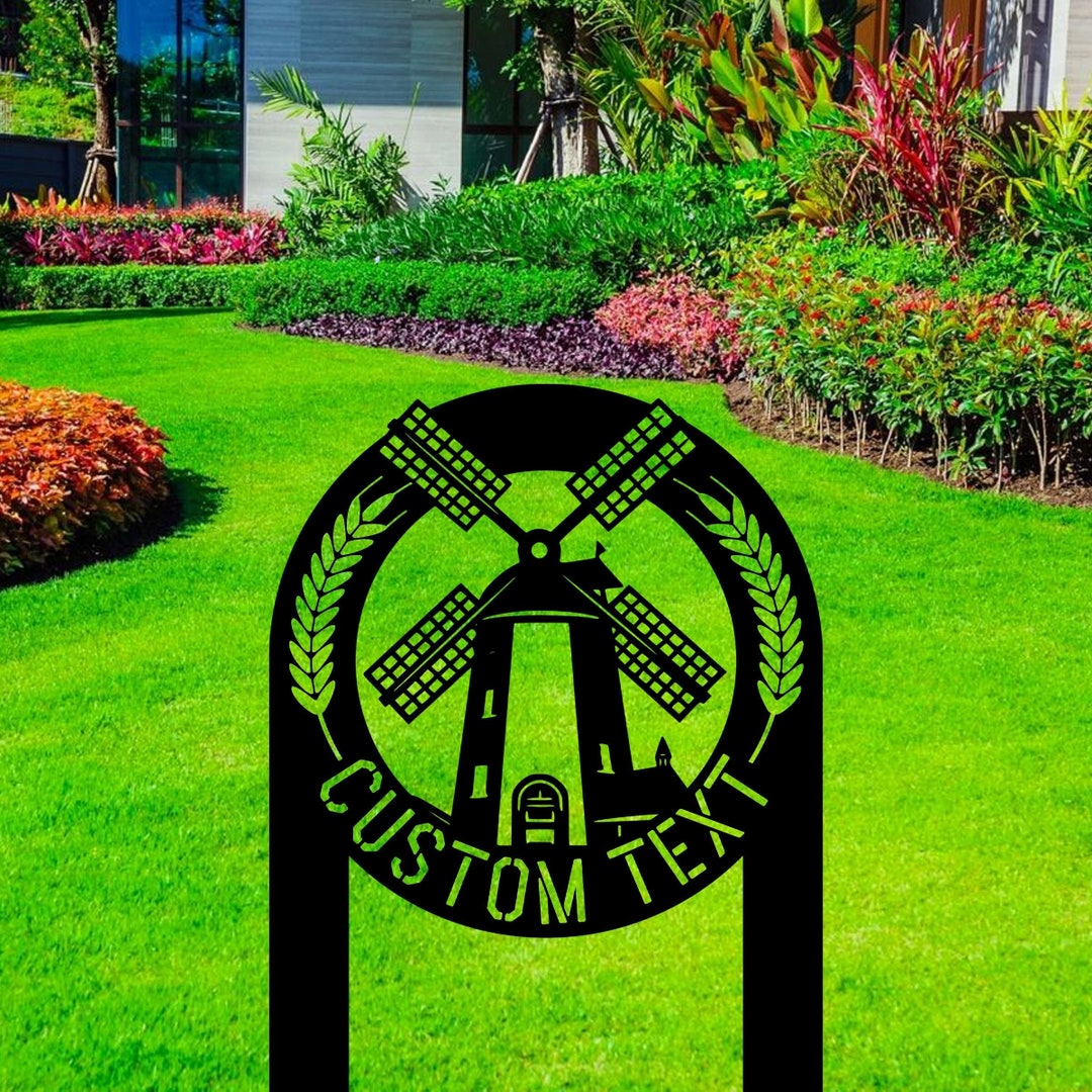 Custom Outdoor Windmill Wheat Metal Sign With Stakes Personalized ...