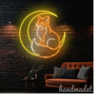 Fox in the Moon Neon Sign, Fox Led Sign, Moon Neon Light, Fox Moon Led ...