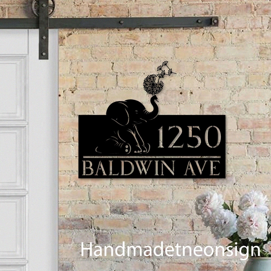 Personalized Baby Elephant House Number, Elephant Home Number Metal ...