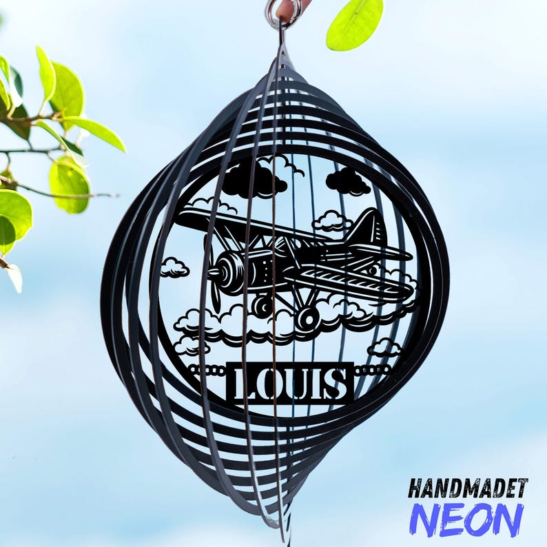 Airplane Wind Spinner Metal Yard Art, Custom Name Outdoor Garden Decor ...
