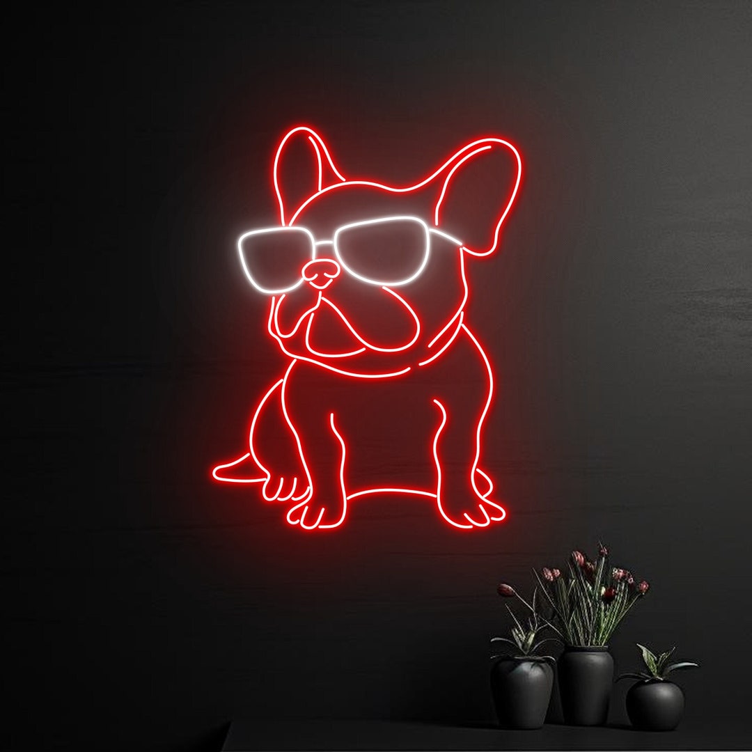French Bulldog Glasses Neon Sign, Sunglasses French Bulldog Led Sign ...
