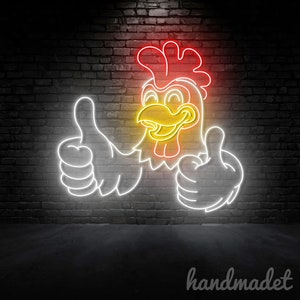 Rooster Giving A Thumbs up Neon Wall Sign, Chicken Led Wall Sign ...