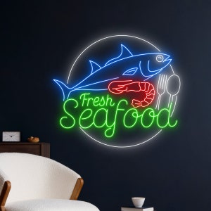 Fresh Seafood Neon Sign, Shrimp Fish Led Sign, Lobster Fish Led Light ...