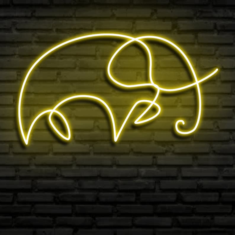 Elephant Neon Light, Custom Neon Sign, Personalized Animal Logo, Line ...