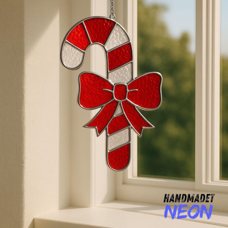 Christmas Candy Cane Stained Glass: Handmade Holiday Christmas Decor ...