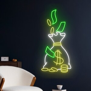 Money Bag Led Sign, Dollar Bag Neon Sign, Money Neon Light, Dollars Led ...
