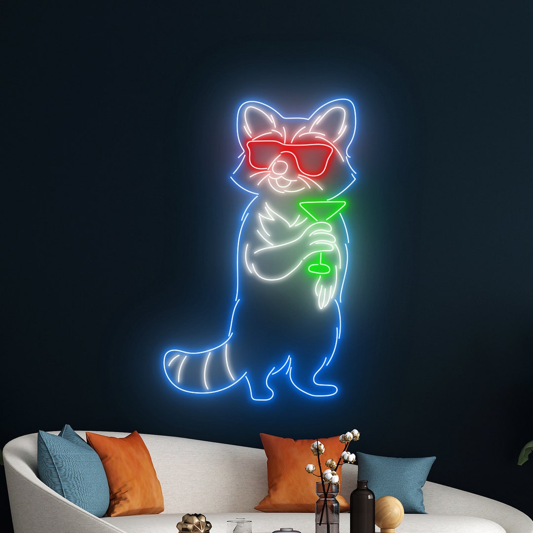 Raccoon Drinking Martini Neon Sign, Cocktail Martini Neon Light ...