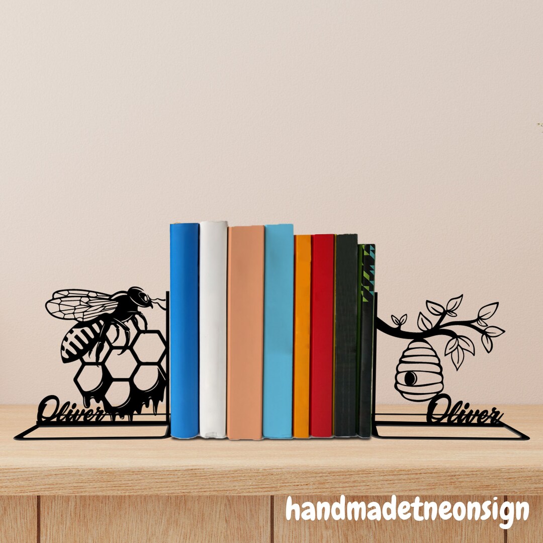 Custom Bee Metal Bookends Bee Hive Name Bookend, Bee Table Sign, Bee ...