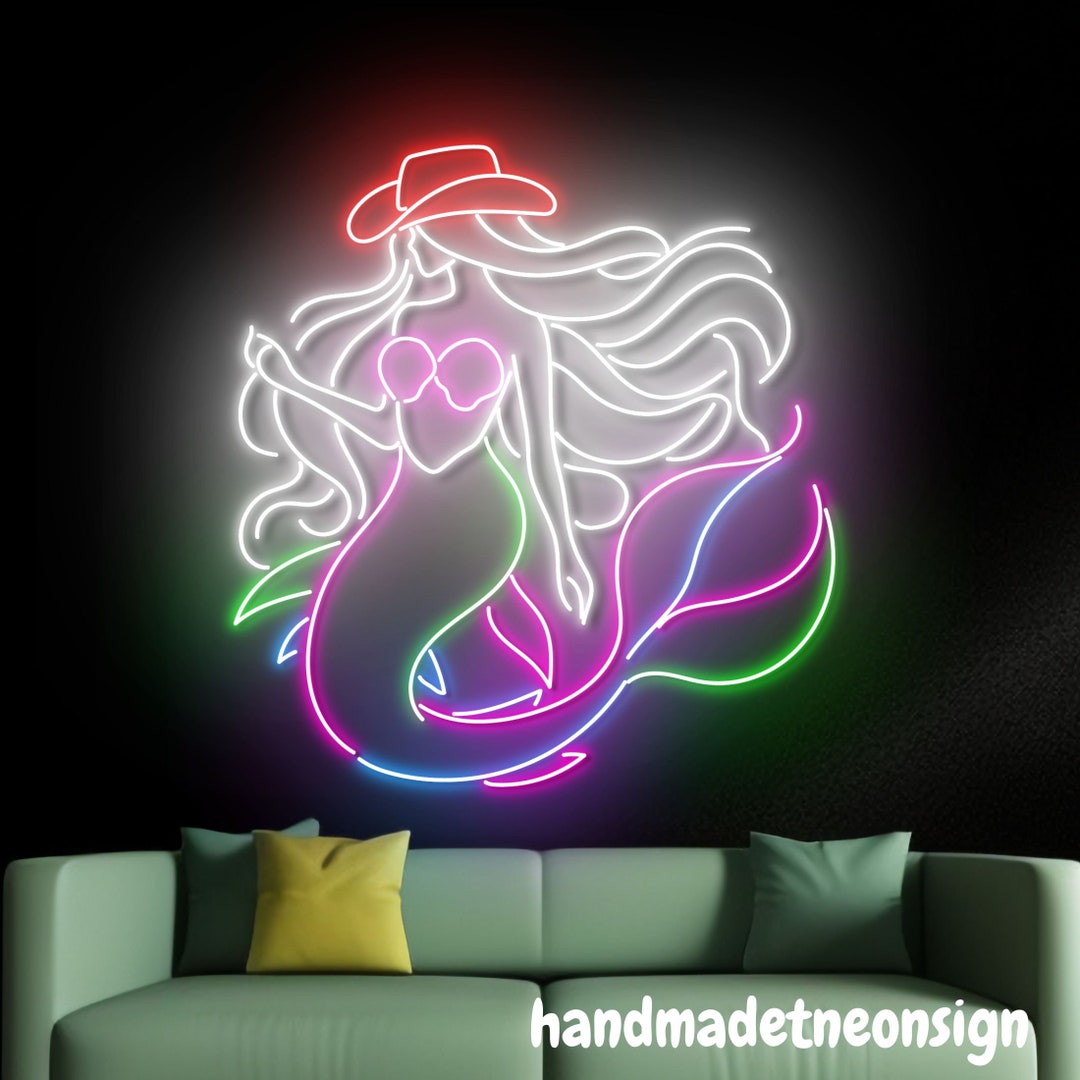 Cowboy Mermaid Neon Wall Sign, Cowgirl Led Wall Light, Western Neon ...