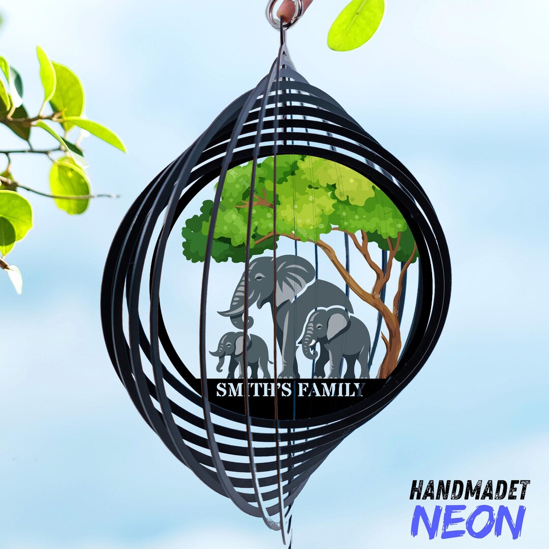 Personalized Elephant Family Wind Spinner: Metal Garden Decor - Etsy