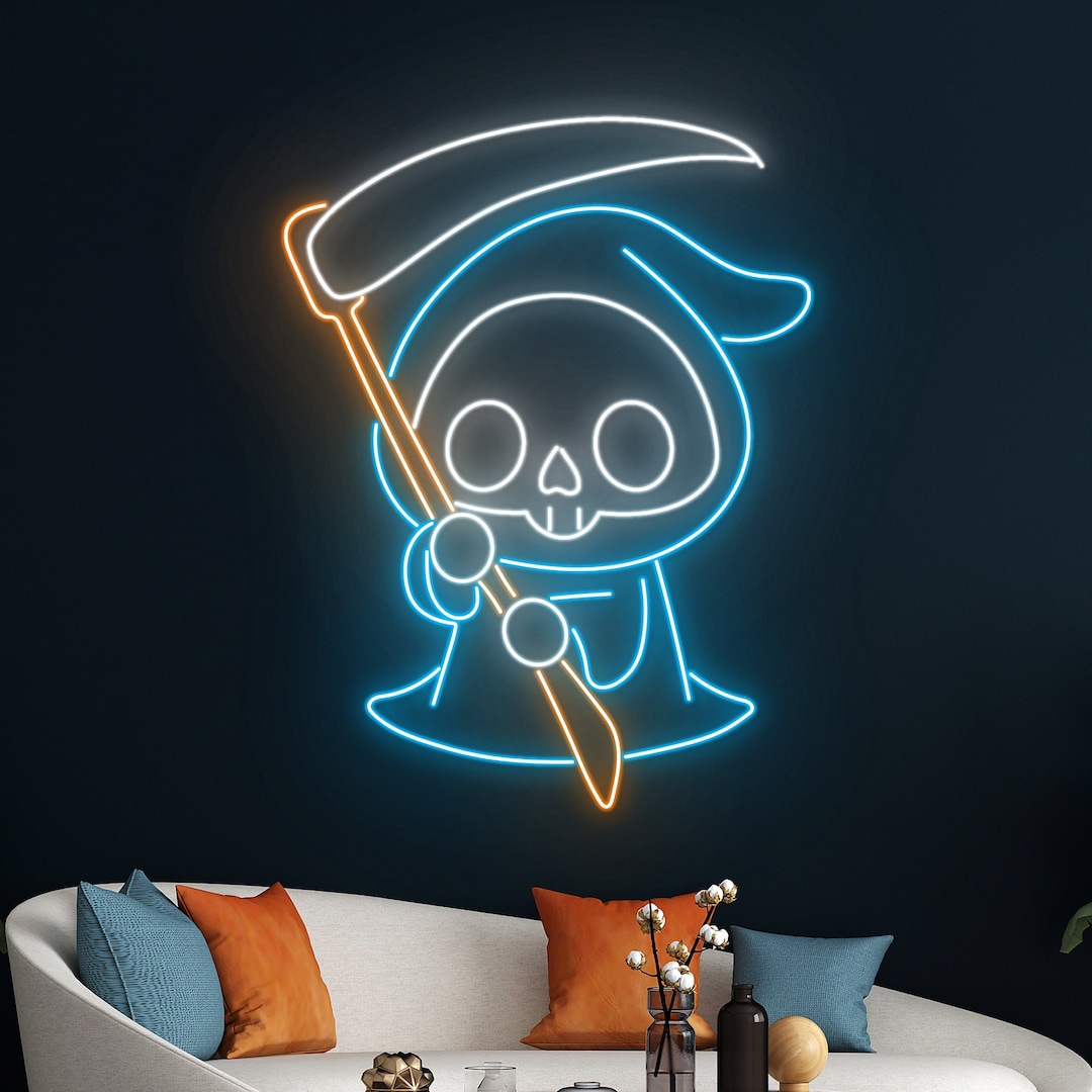 Grim Reaper Neon Sign, Grim Reaper LED Sign, Death Skull Neon Light ...