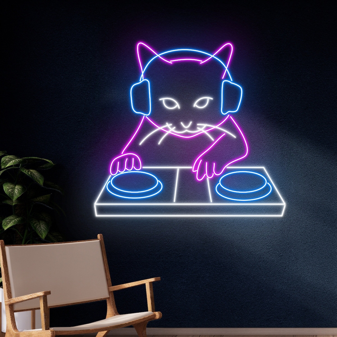 Cat DJ Neon Sign, DJ Cat Led Sign, Cat Playing Music Neon Light, Pet ...