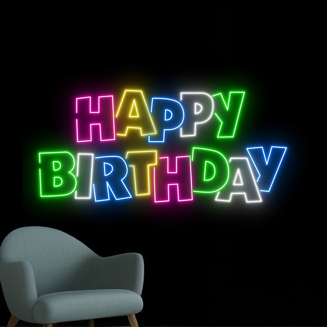 Happy Birthday Neon Wall Sign, Birthday Led Wall Light, Words Neon Wall ...