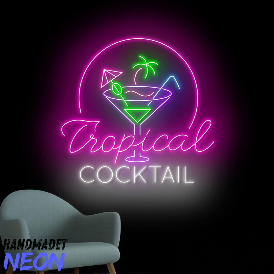 Tropical Cocktail Neon Sign, Beach Palm Tree Led Sign, Cocktail Bar ...
