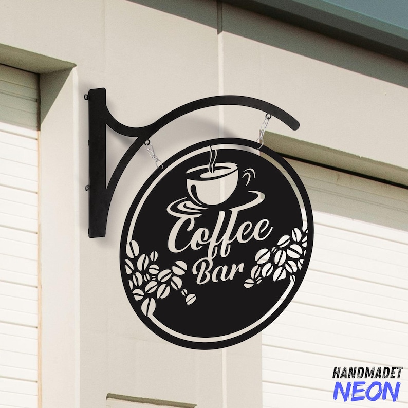 Personalized Coffee Bar Hanging Sign, Coffee Shop Outdoor Hanging Sign ...