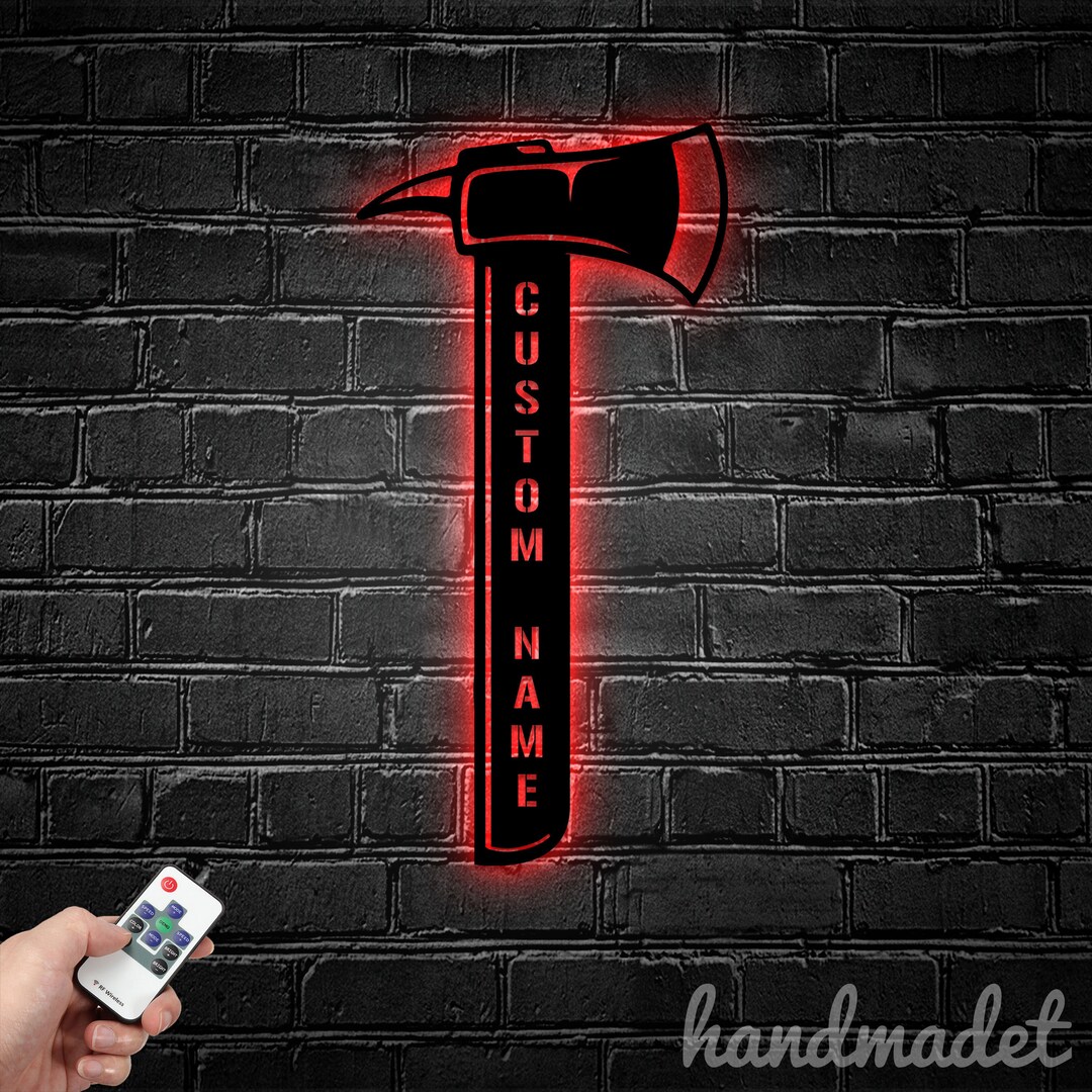 Personalized Firefighter Axe Metal Wall Sign, Fireman Metal Wall Light ...