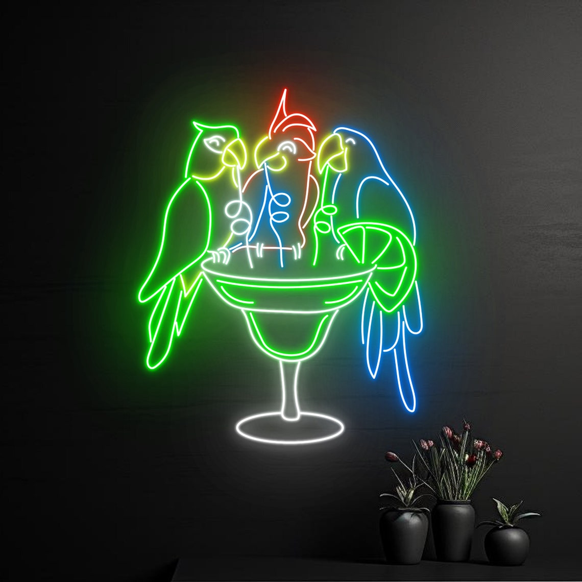 Parrots Drinking Margarita Neon Light, Margarita Parrot Led Light ...