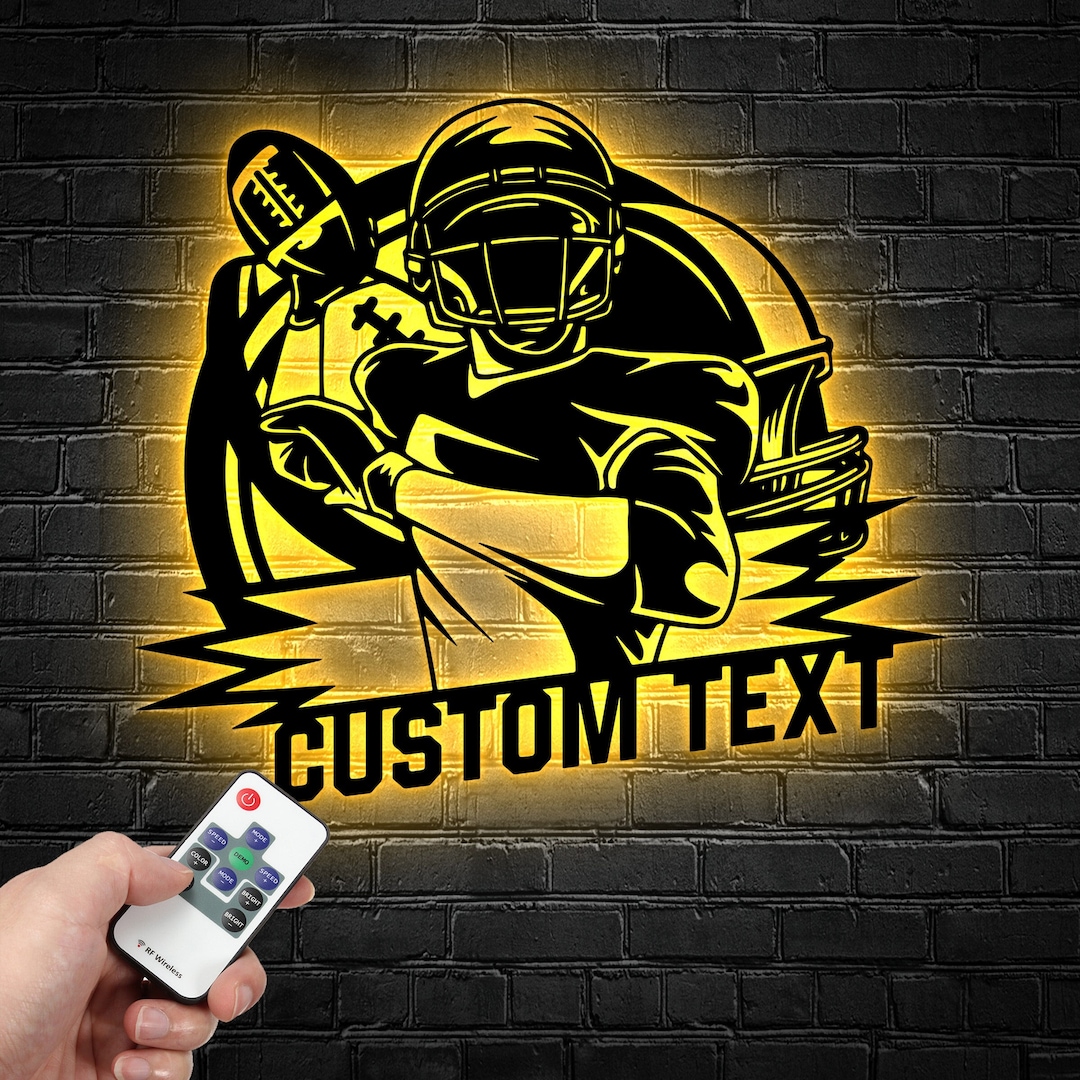 Custom Football Player Metal Wall Art LED Light-personalized Football ...