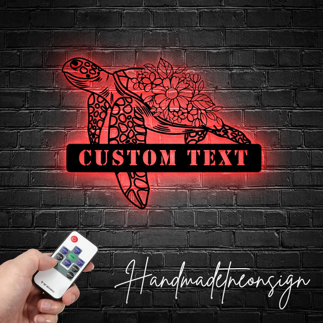 Custom Sea Turtle Metal Wall Art LED Light - Personalized Marine Turtle ...