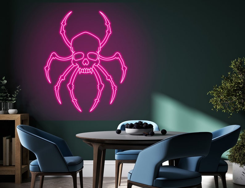 Skull Spider Led Sign Skull Led Sign Wall Decor Bar Neon - Etsy
