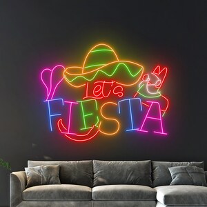 Let's Fiesta Neon Sign, Fiesta Neon Light, Fiesta Led Light, Mexican ...