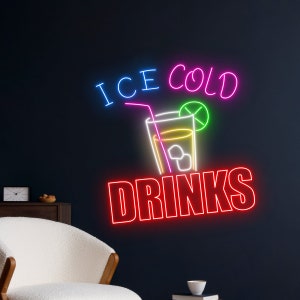 Ice Cold Drinks Neon Sign, Ice Cold Led Light, Cocktail Glass Led Sign ...