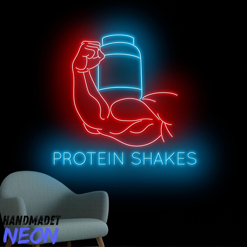 Protein Shakes Neon Sign, Muscular Arm Led Sign, Weightlifting Led ...