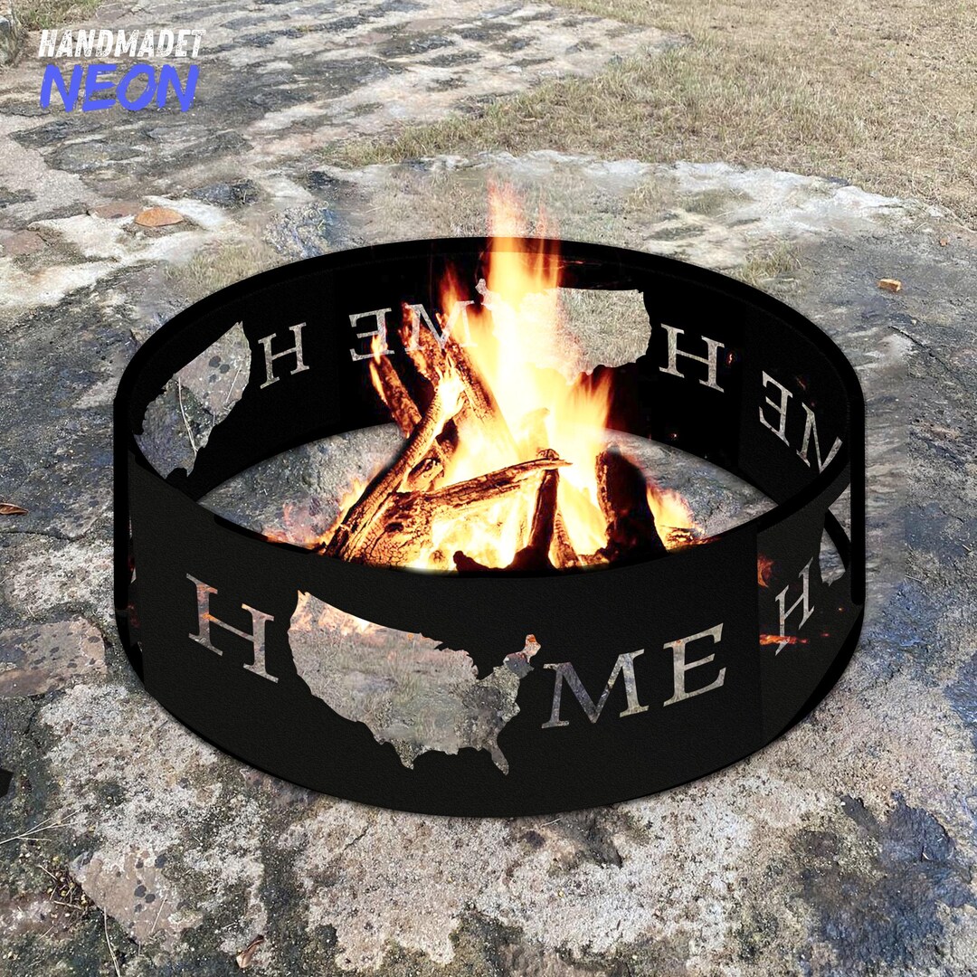 American Map Fire Ring: Rustic Metal Fire Pit, Outdoor Patio Decor ...