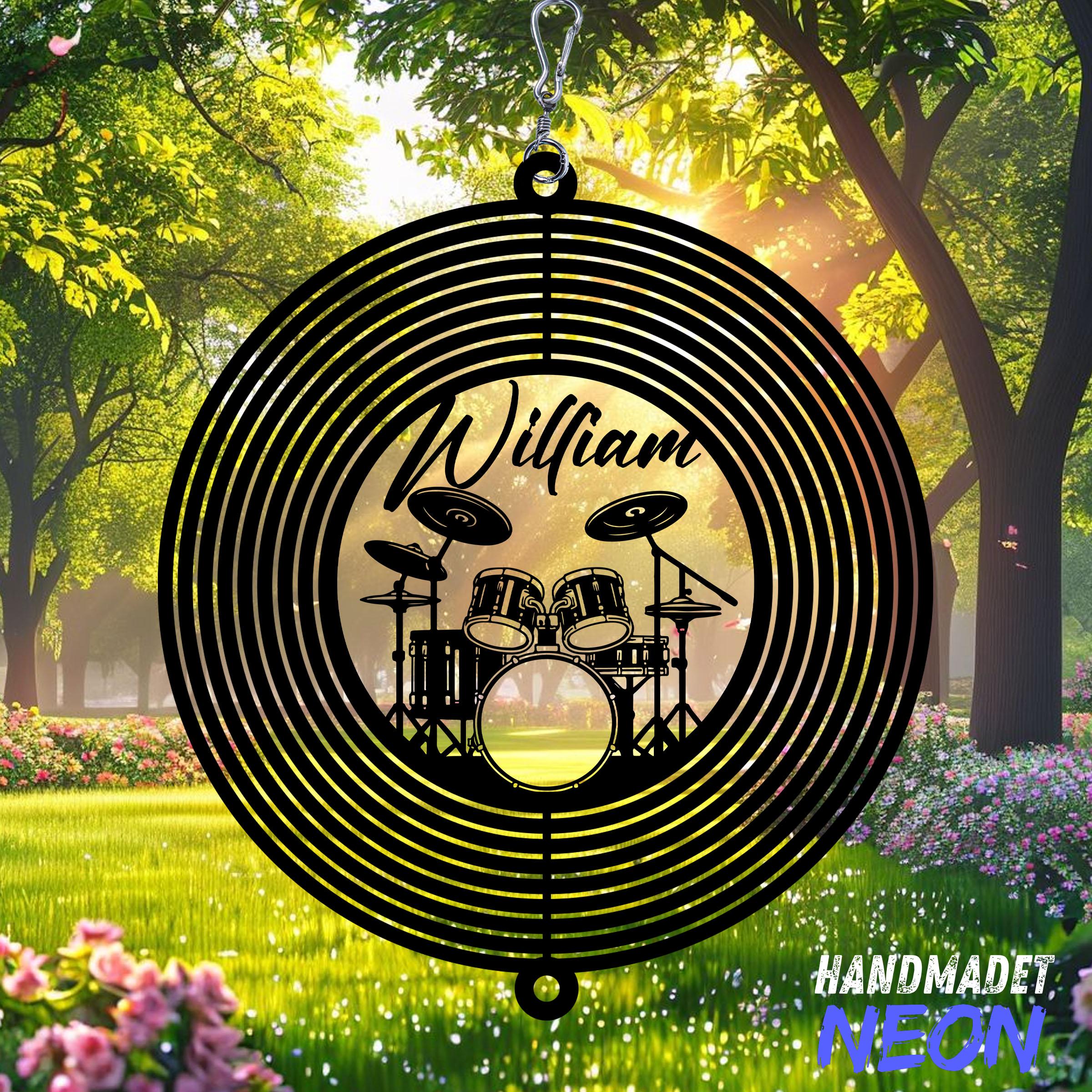 Personalized Drum Metal Wind Spinner, Custom Name Gift for Drummer ...