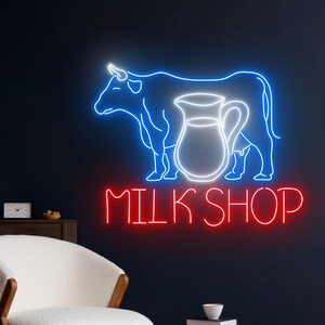 Milk Shop Neon Led Sign, Dairy Cows Neon Sign, Milk Shop Open Logo Neon ...