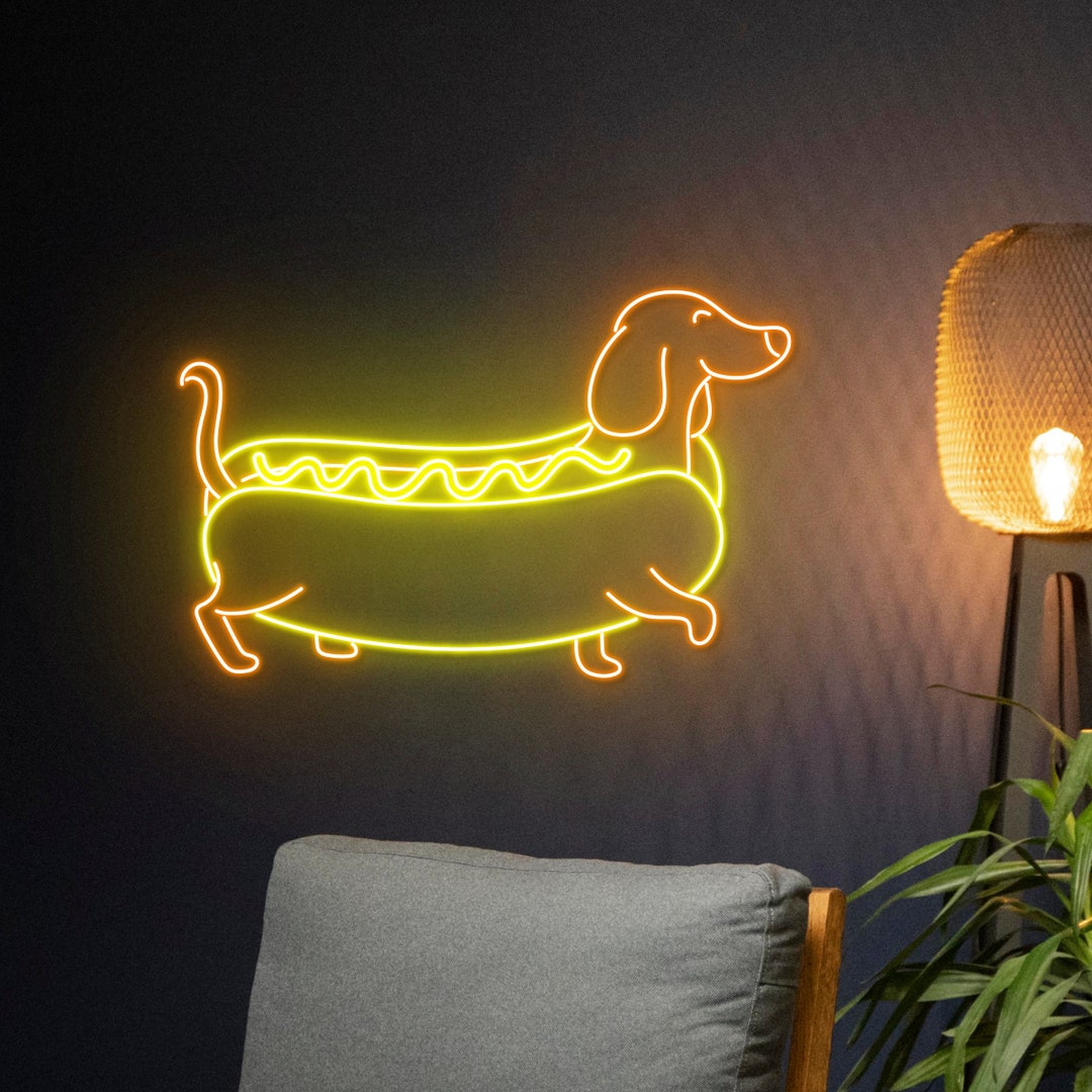 Dachshund Hotdog Neon Light, Hotdog Dachshund Neon Sign, Hot Dog ...