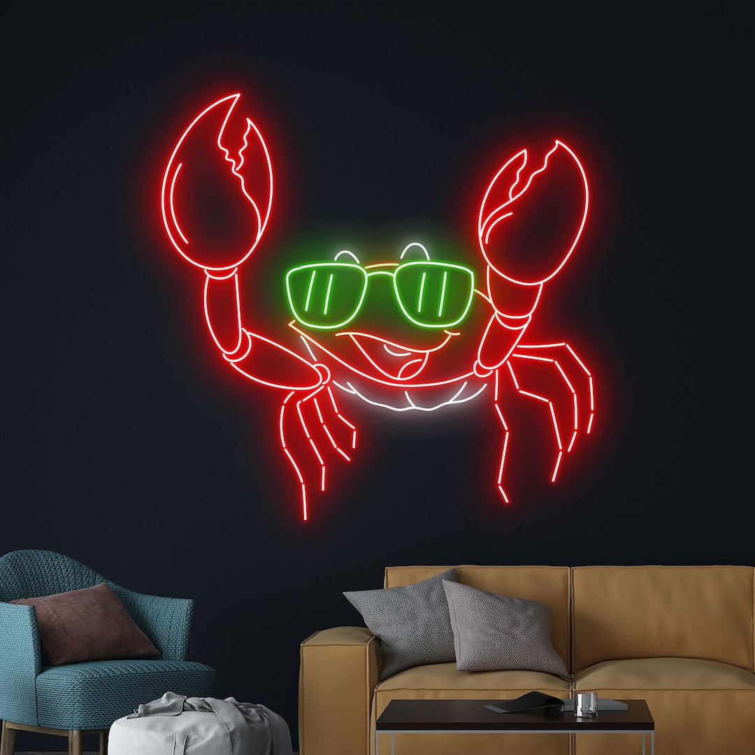 Crab Neon Sign, Crab Led Sign, Crab Led Light, Crab Neon Light, Sea ...
