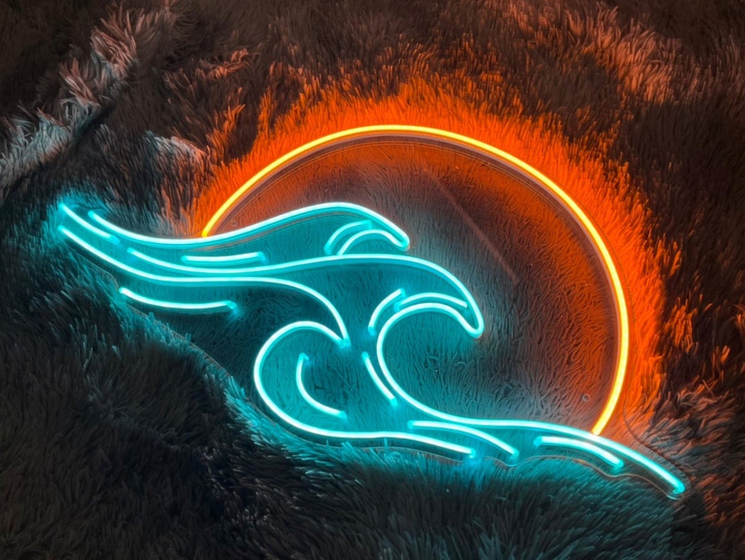 Wave and Sunset Neon Sign - Ocean Beach LED Wall Light for Coastal Home ...