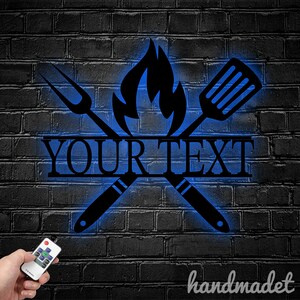 Custom BBQ Metal Wall Art LED Light Personalized Barbecue Sign Home ...
