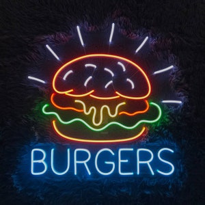 Burger Led Sign, Hamburger Neon Sign, Wall Decor, Burger Art Sign, Home ...