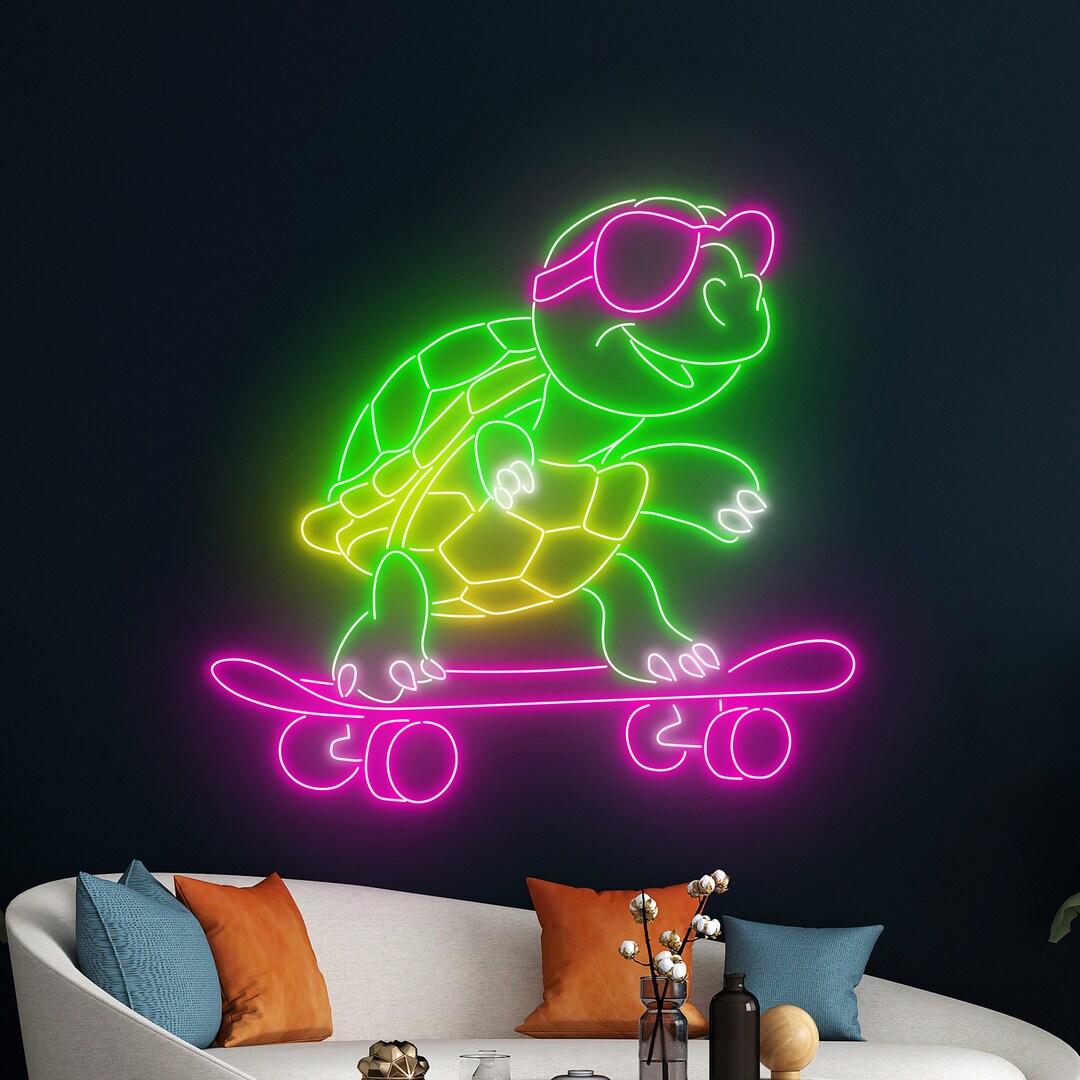 Turtle Skateboarding Neon Sign, Skateboard Turtle Led Sign, Turtle ...