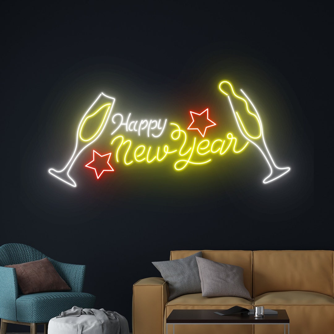 Happy New Year Neon Sign, Happy New Year Led Sign, Champagne Cheer Neon ...